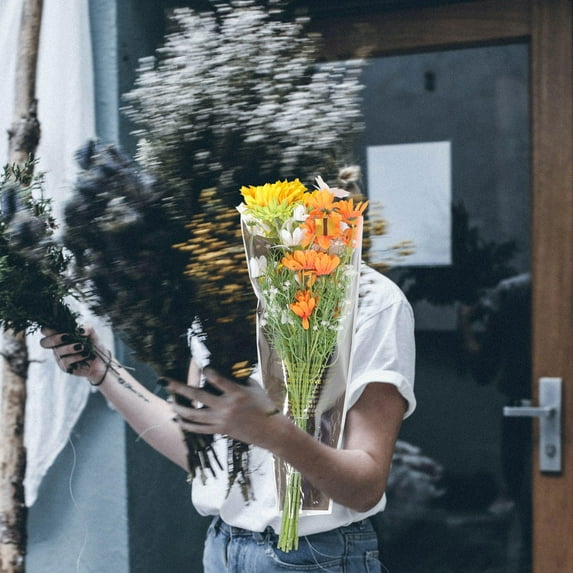 BRIGHTFUFU 50Pcs Waterproof Plastic Flower Packing Bags for Stylish ...