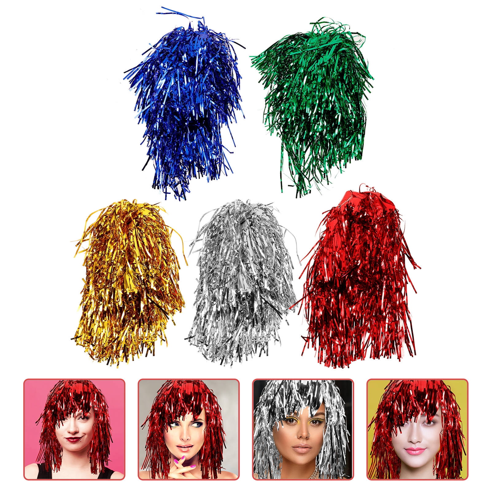 BRIGHTFUFU 5Pcs Foil Wig Gras Wigs Fluffy Metallic Foil Assorted Color ...