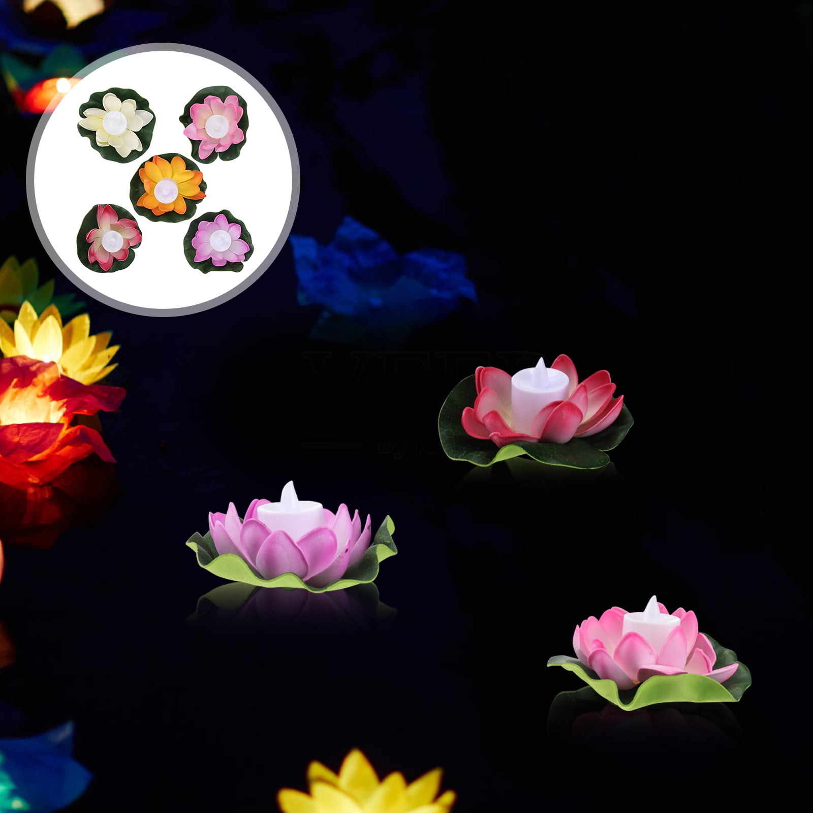 BRIGHTFUFU 5Pcs Lotus Orange EVA Decorative Lighting LED Button ...