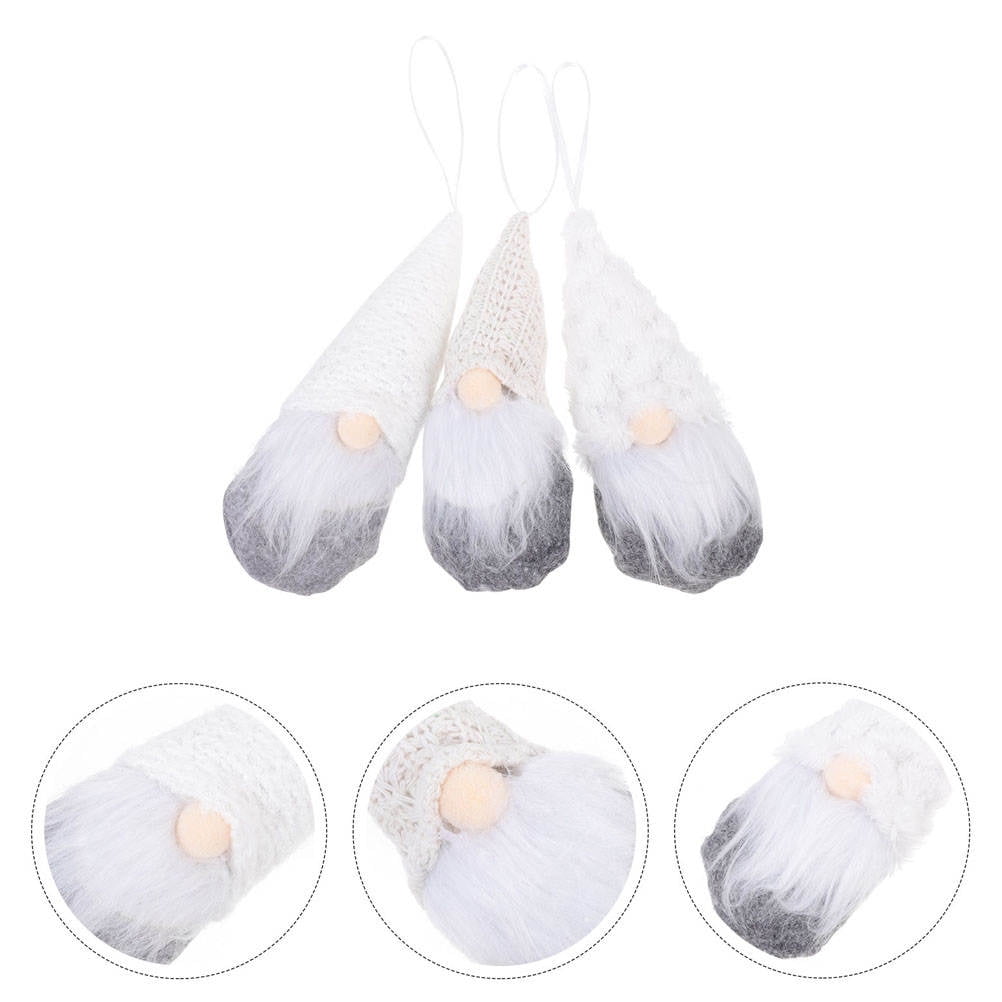 BRIGHTFUFU 6Pcs Christmas Gnome Ornaments White Knitting Design Hanging ...