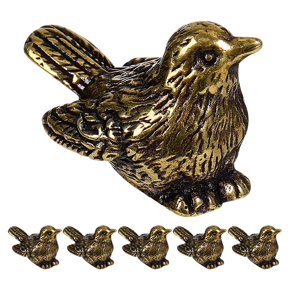 BRIGHTFUFU 6pcs Antique Brass Sparrow Sculptures Retro Bird Ornaments ...