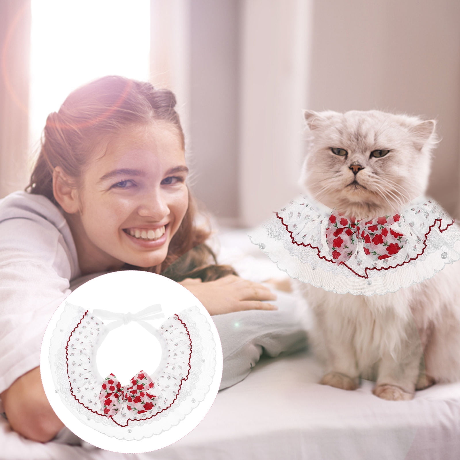 BRIGHTFUFU Adorable White Lace Cat Collar for Daily Wear Lightweight ...
