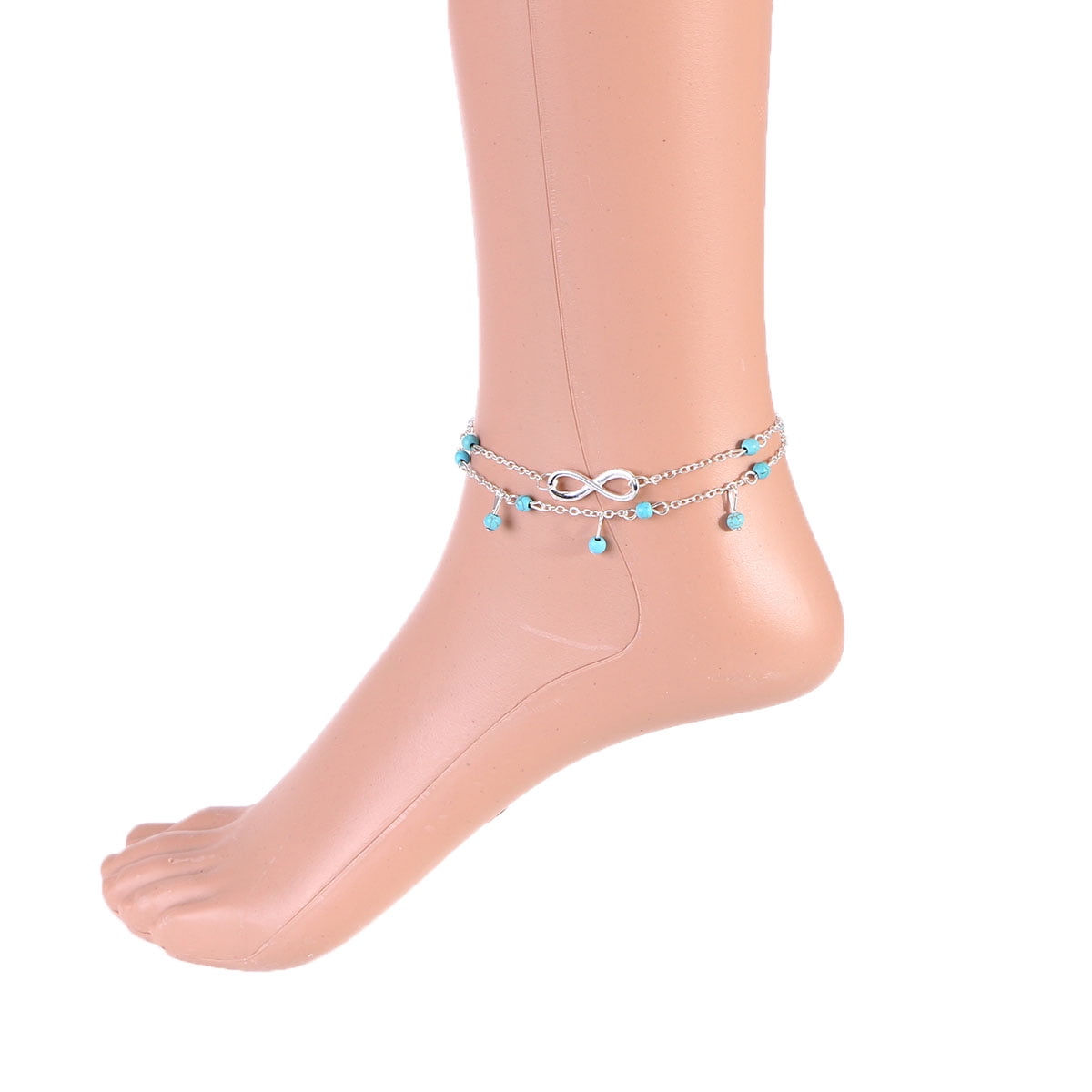 BRIGHTFUFU 8 Shape Beads Anklet 1Pcs Alloy Chain Anklet for Women Beach ...