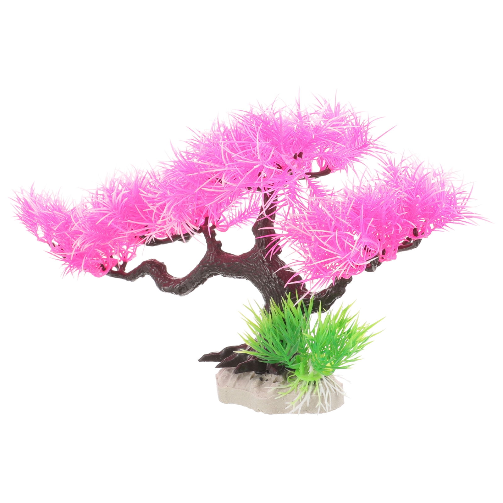 BRIGHTFUFU Aquarium Plastic Pine Tree Plant Decoration Rosy Color for ...
