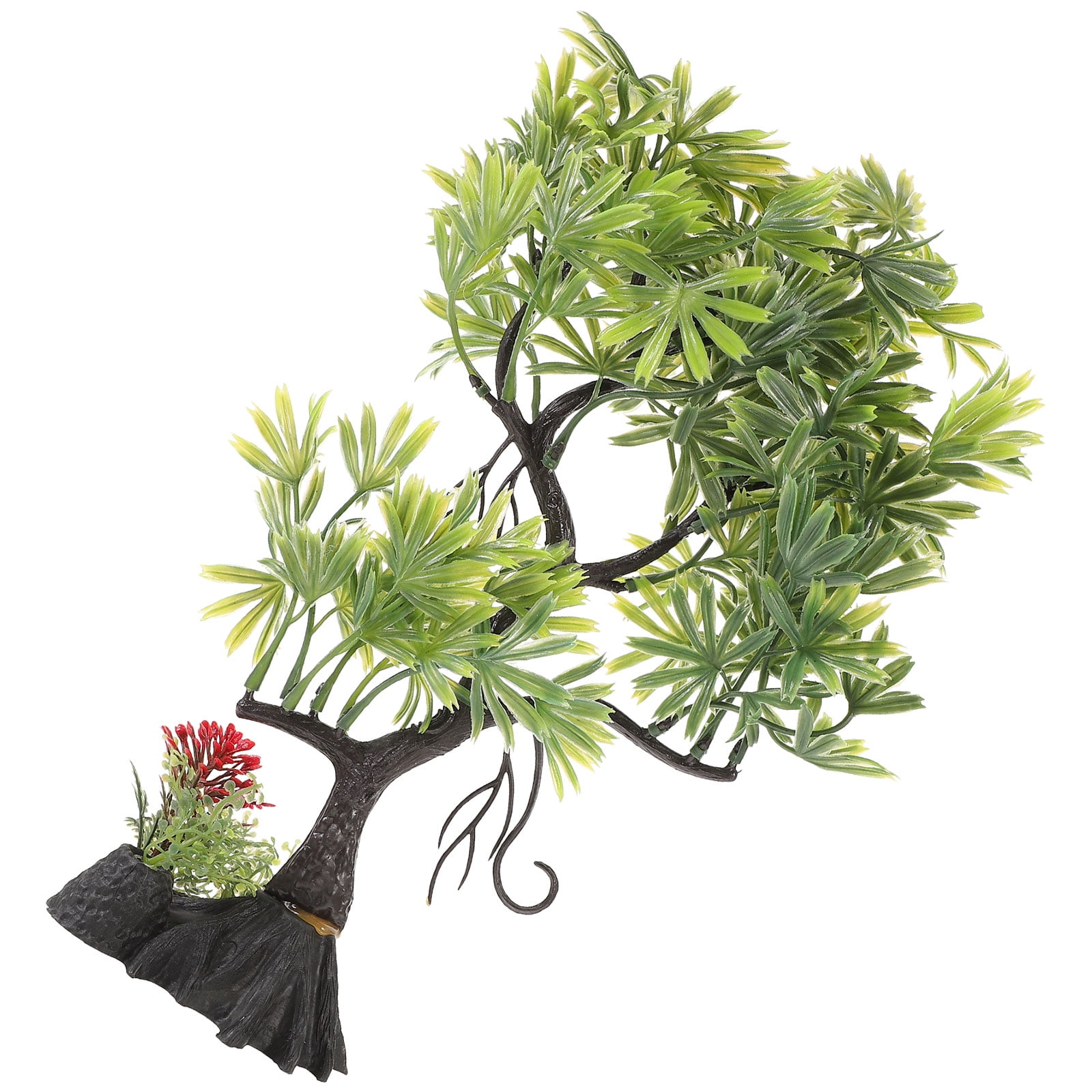 BRIGHTFUFU Artificial Bonsai Tree Fish Tank Landscaping Plastic Green ...