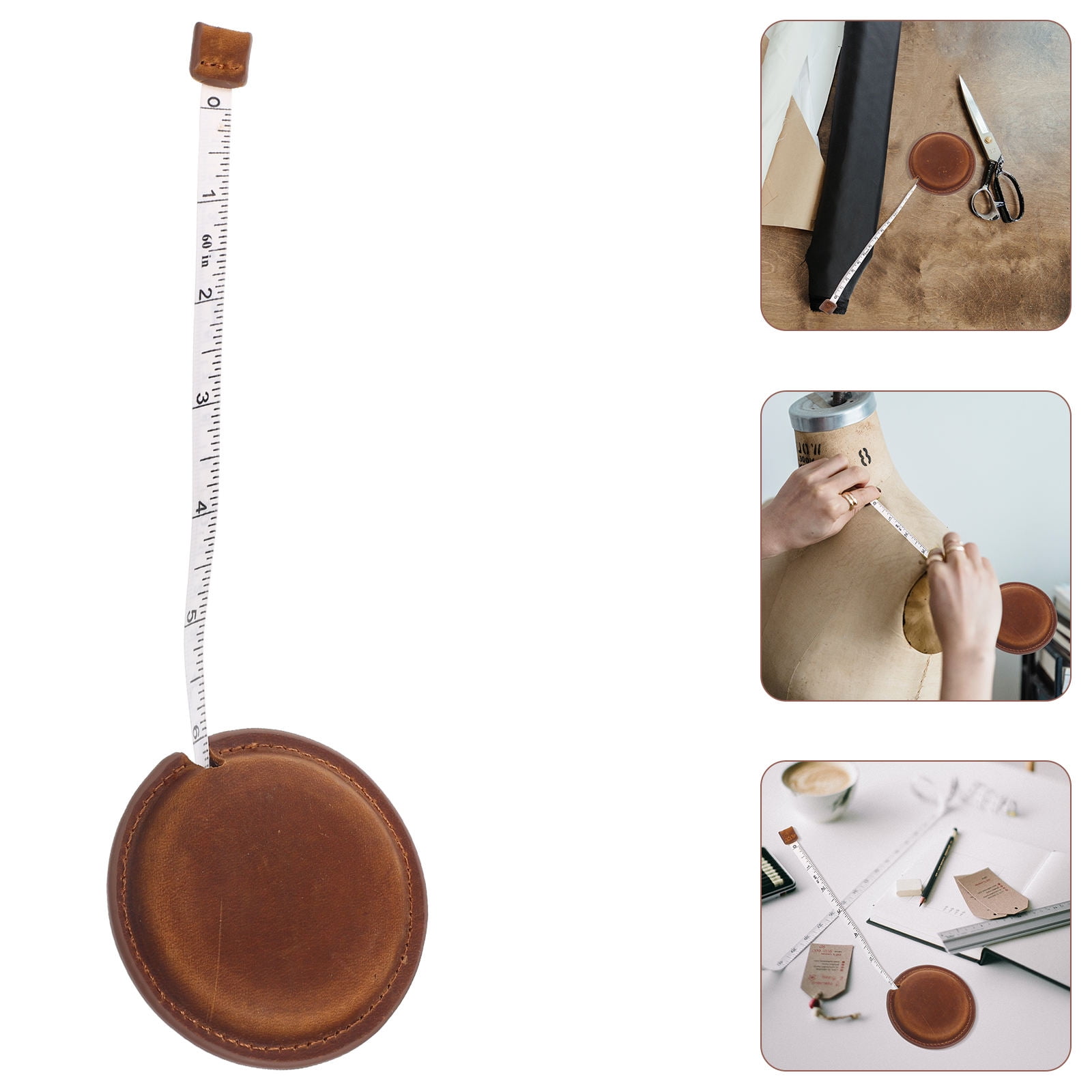 BRIGHTFUFU Retractable Brown Cowhide Tape Measure for Multipurpose ...