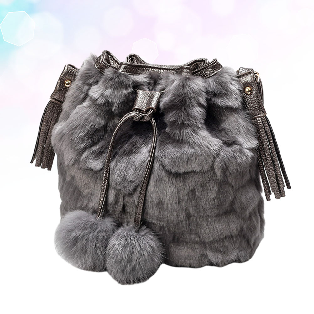 BRIGHTFUFU Durable Light Grey Fluffy Shoulder Bag for Women's with ...