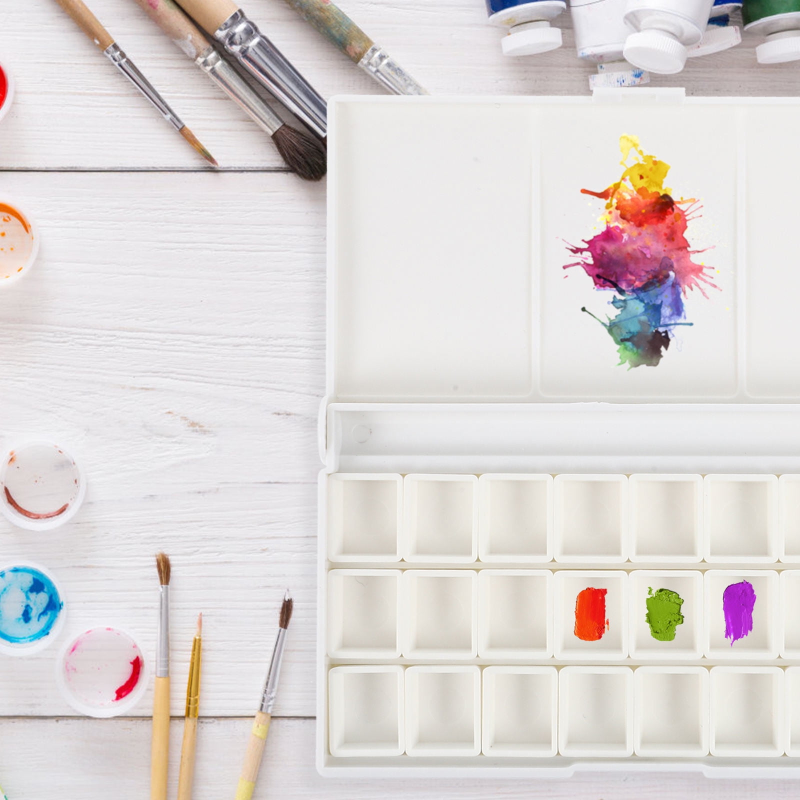 BRIGHTFUFU Durable White Plastic Watercolor Paint Box for Artists and ...