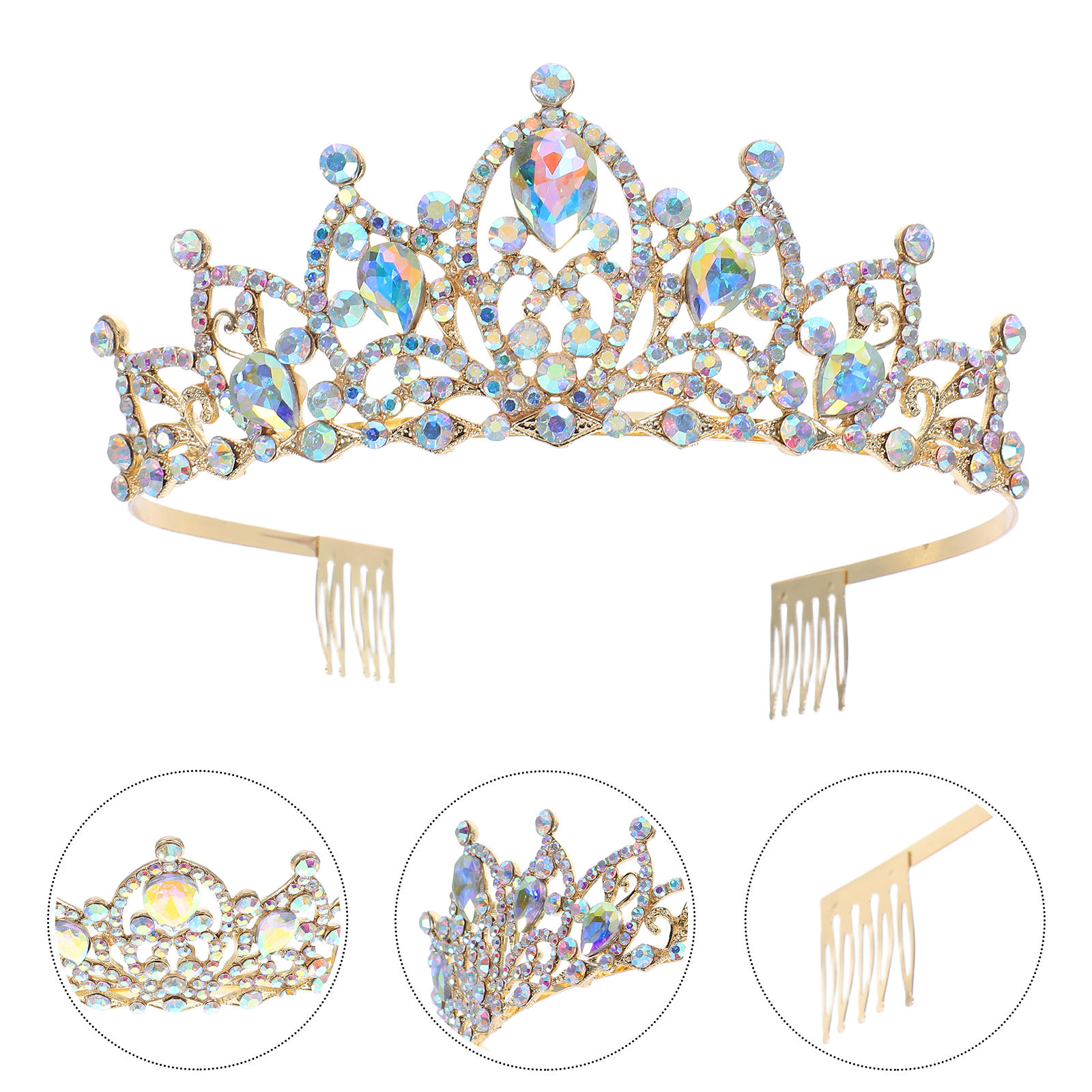BRIGHTFUFU Elegant Gold Jeweled Crown with Rhinestones for Women and ...