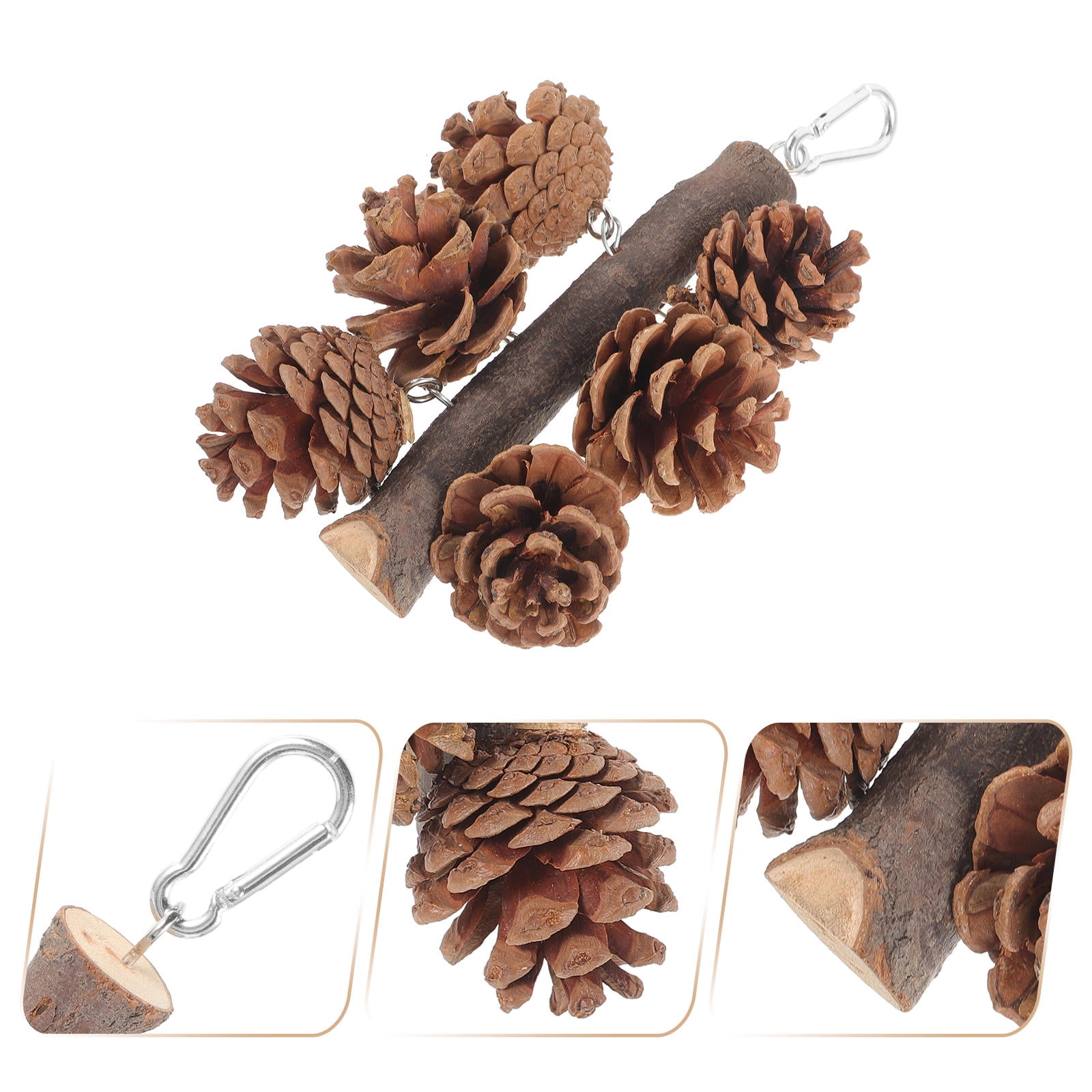 BRIGHTFUFU Hanging Foraging Toy Parrot Pine Cone 1Pcs Natural Wood ...