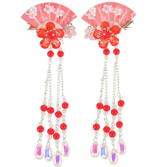 BRIGHTFUFU Red Flower Hair Clips with Crystal Tassel Design Lightweight ...