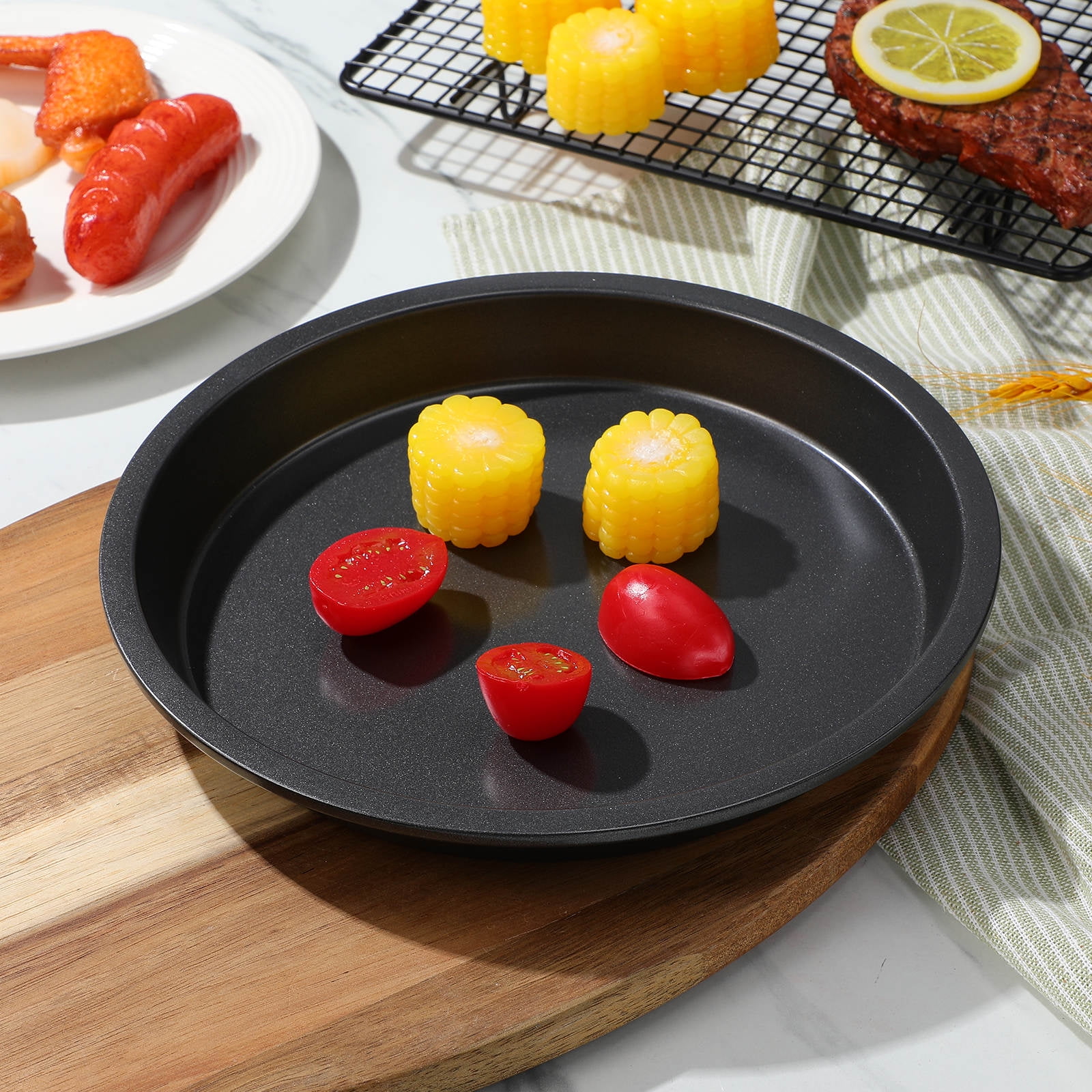 BRIGHTFUFU Carbon Steel Round Pizza Baking Pan Distribution for Baking ...