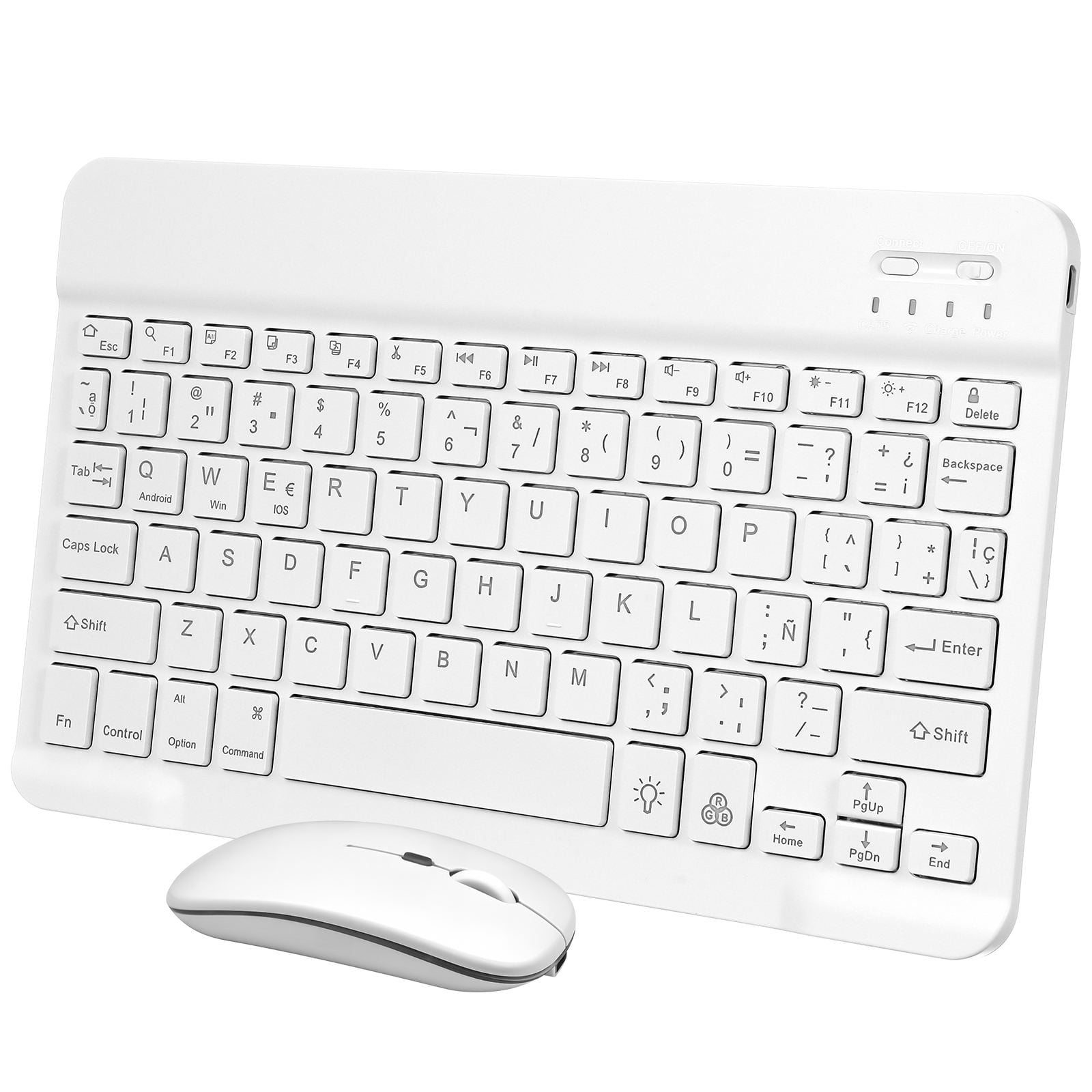 BRIGHTFUFU Rechargeable Wireless Keyboard and Mouse Set in White with ...