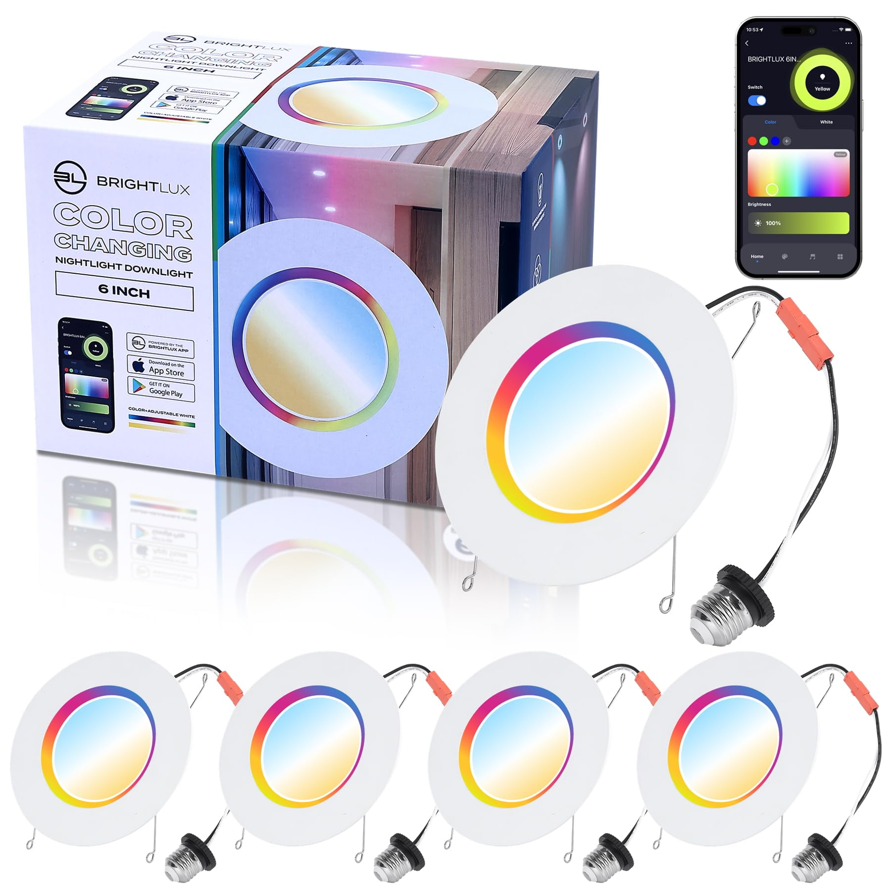 BRIGHTLUX Smart Recessed Lighting 6 Inch Color Changing and Tunable ...