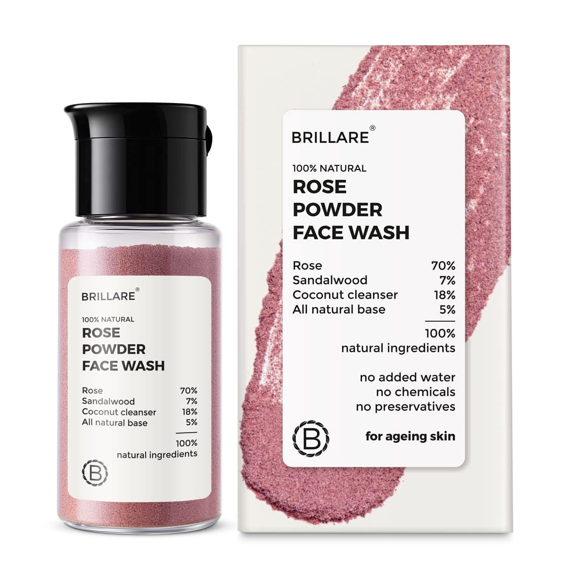 BRILLARE Real Rose Powder Facial Cleanser, Mild Face Exfoliator with ...