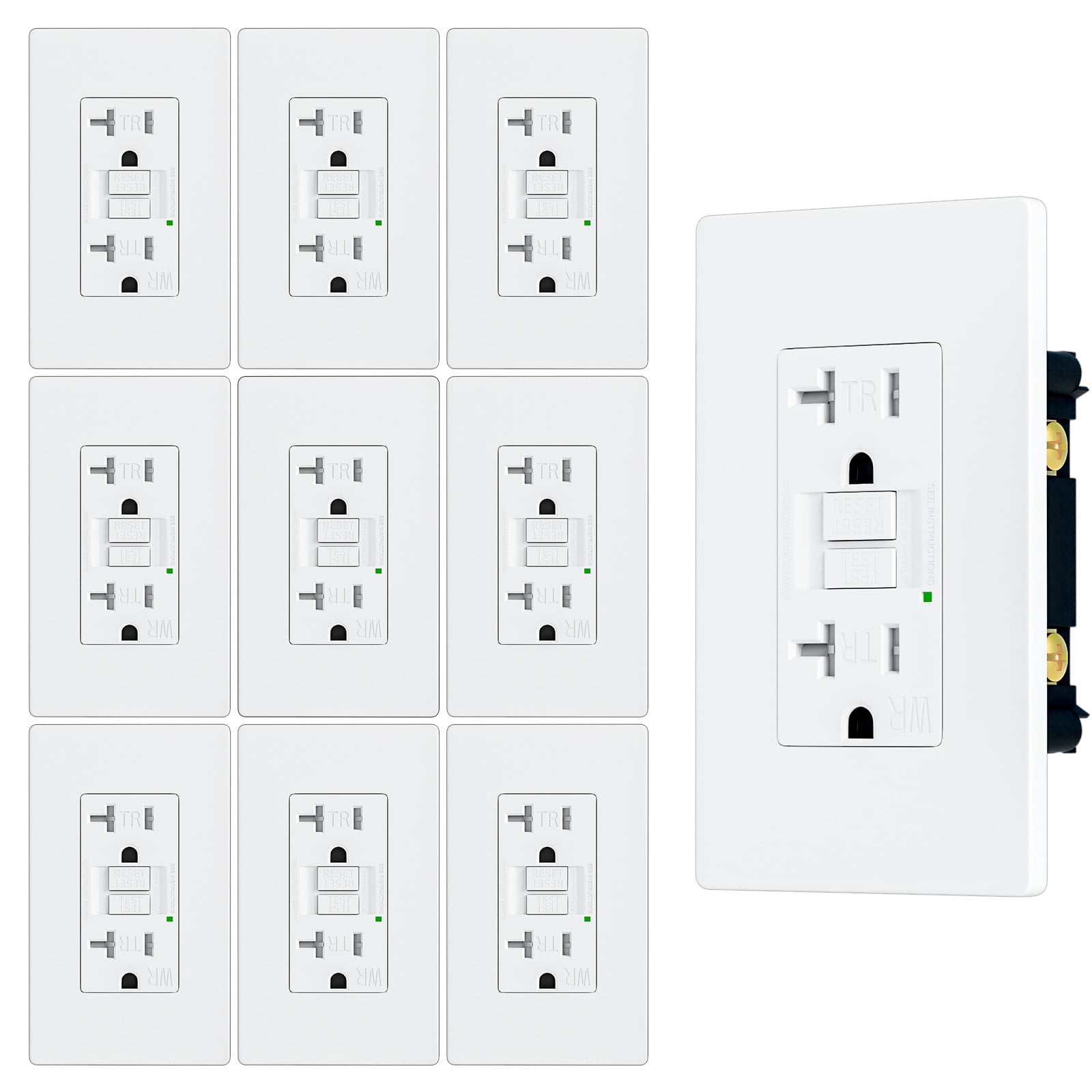 BRILLTECH 20 Amp Self-Test Slim GFCI Outlet Weather Resistant, Tamper ...