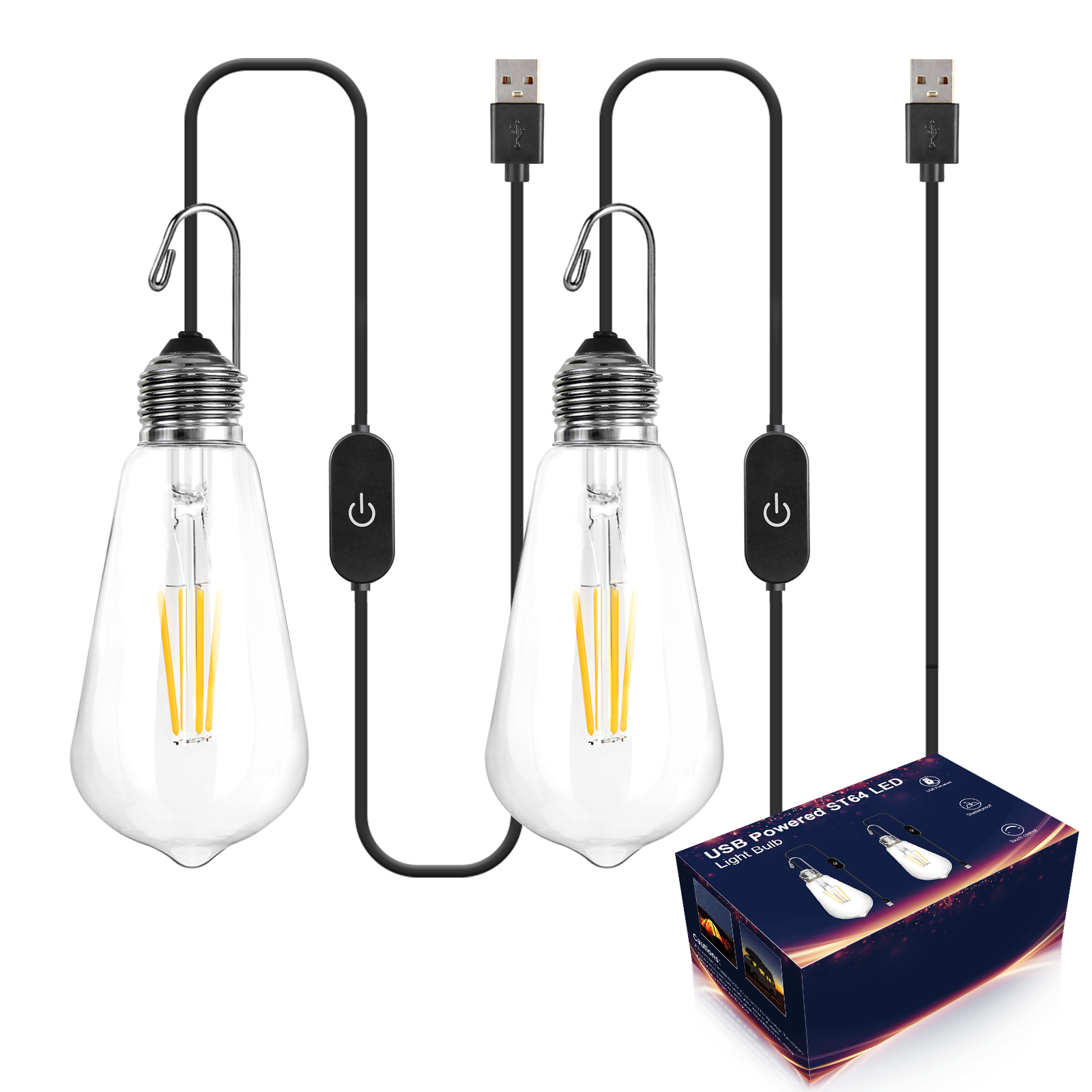 Portable LED Tent Light Bulb- 2 Pack Hanging Lights with 3 Settings and ...