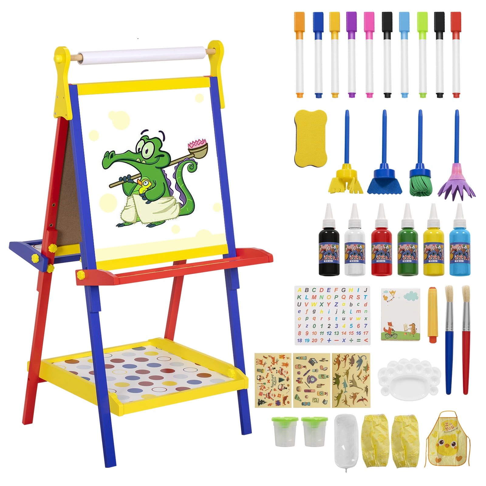BRINJOY Kids Art Easel, Double-Sided Magnetic Chalkboard & Whiteboard ...