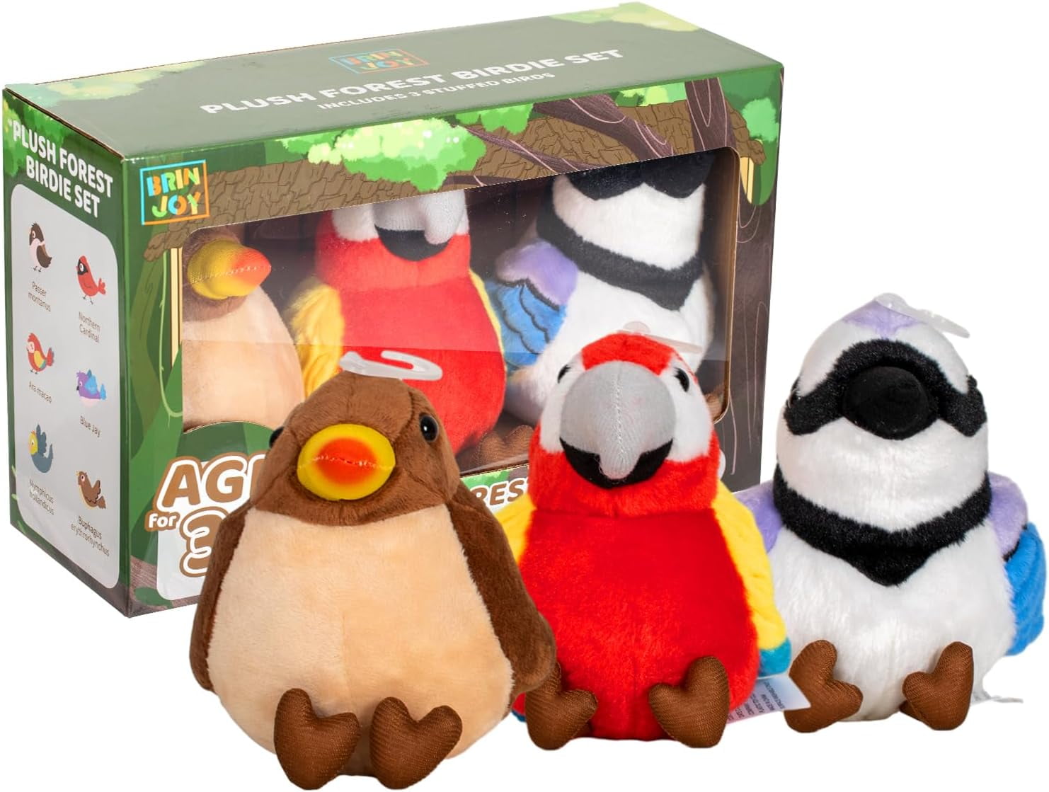 BRINJOY Plush Bird Stuffed Animal Set, 3 Pcs Birds Plush Toy w/Hooks, 5 ...