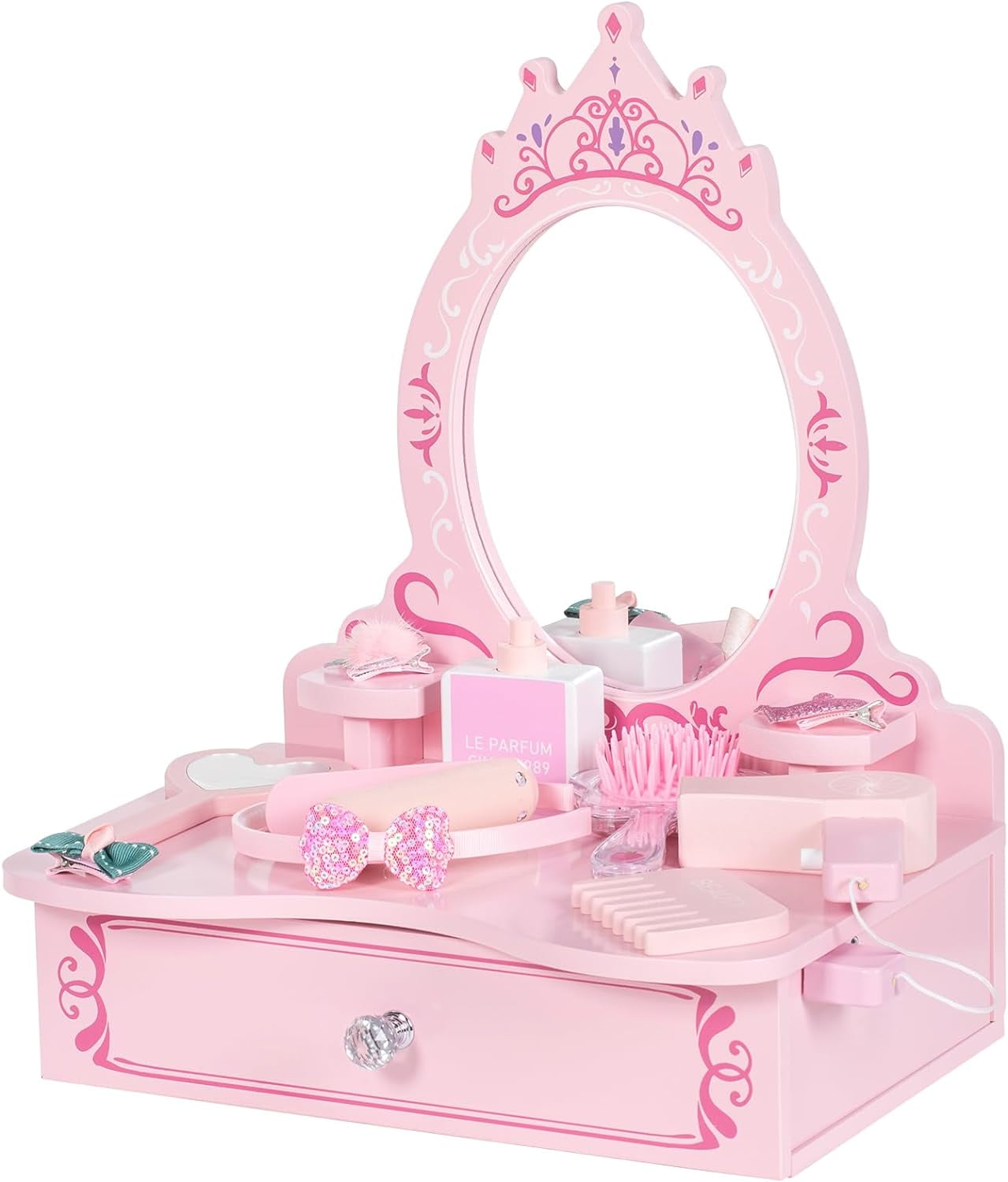BRINJOY Wooden Vanity Set for Kids, Toddler Tabletop Beauty Salon Play ...
