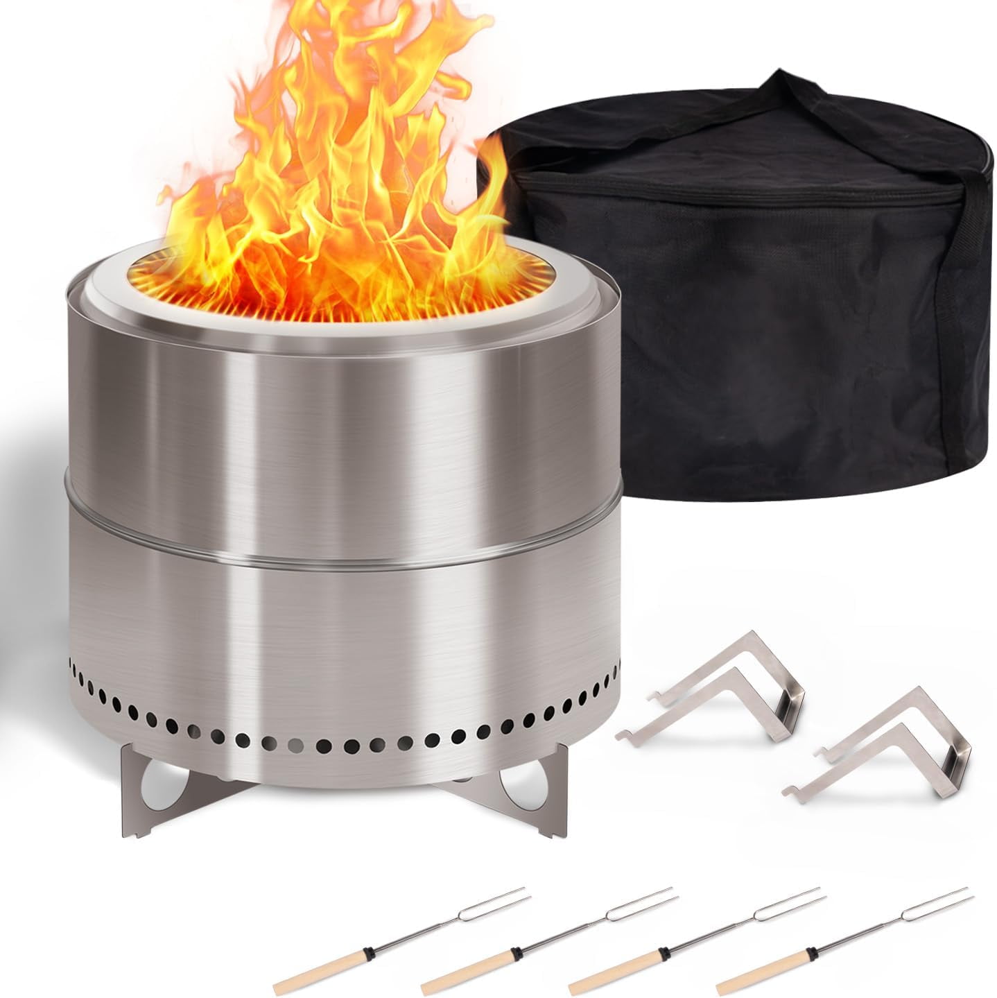 BRIOPAWS Large Smokeless-fire-pit Outdoor | 19 IN | 304 Stainless-Steel ...