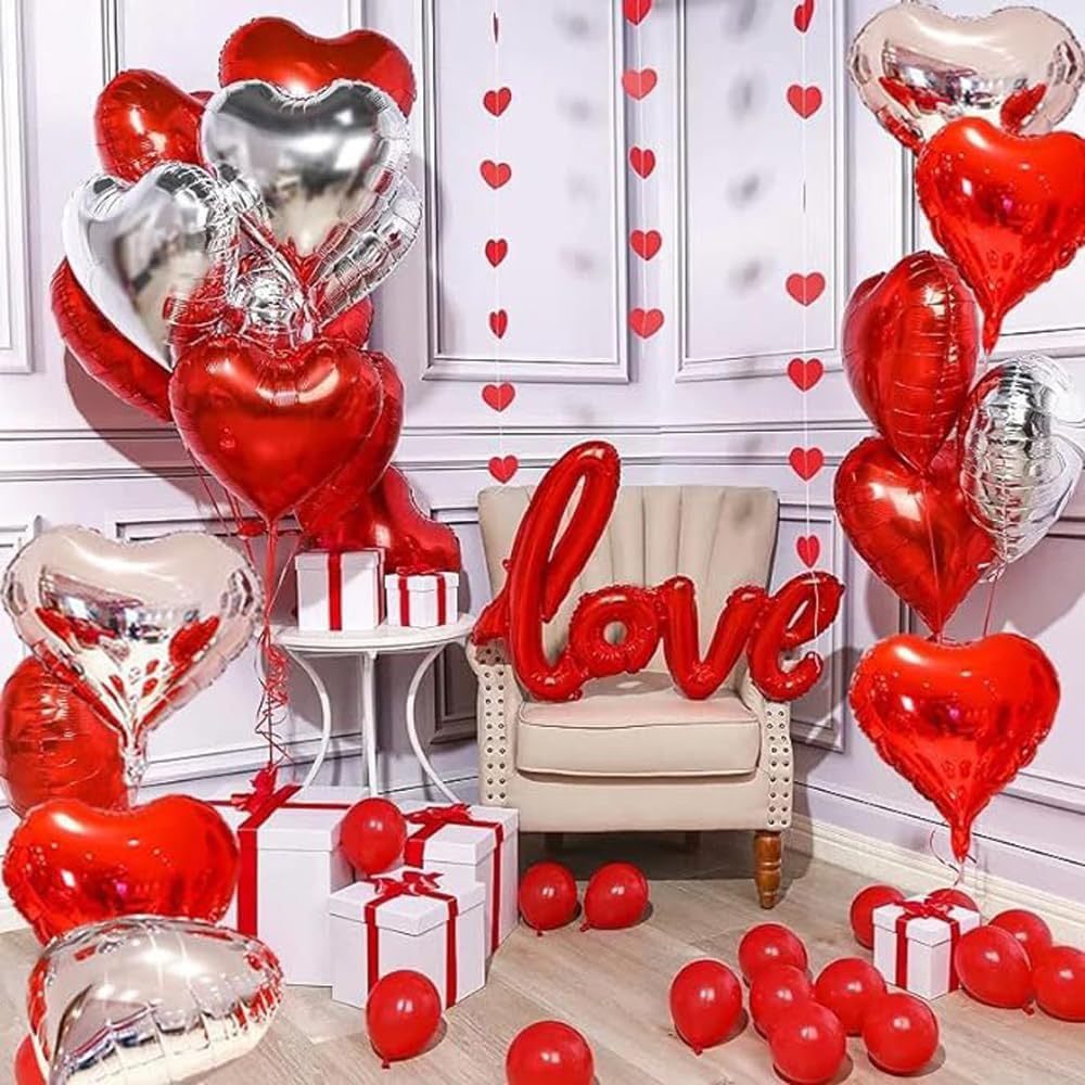 BRISEZZS 18 inch Balloons Heart Shaped Balloons Anniversary Backdrop ...
