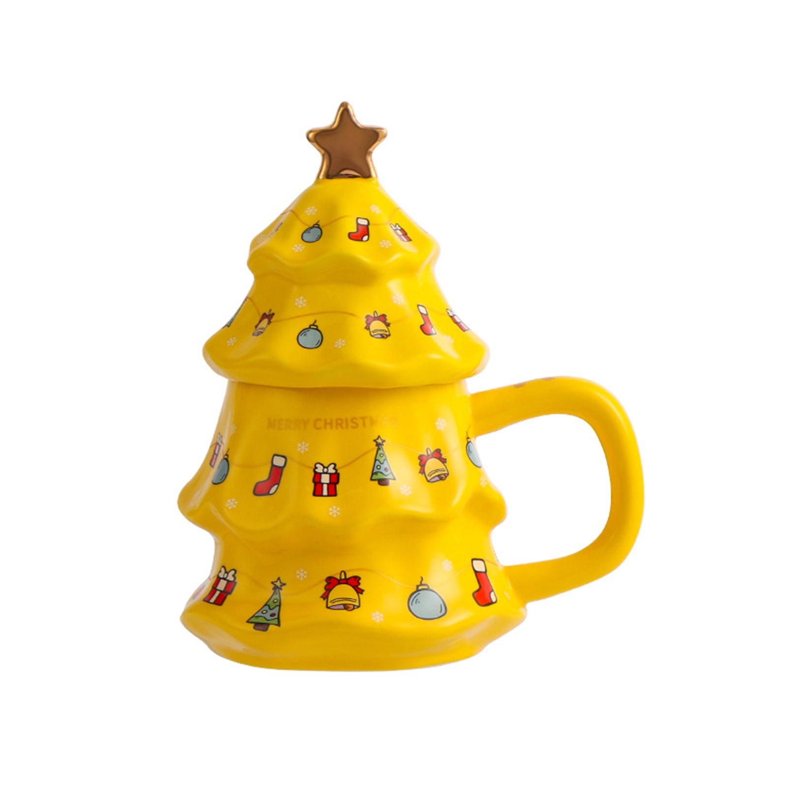 BRISEZZS 6.9-inch Tall Ceramic Christmas Tree-shaped Cup, 450mL Cup ...