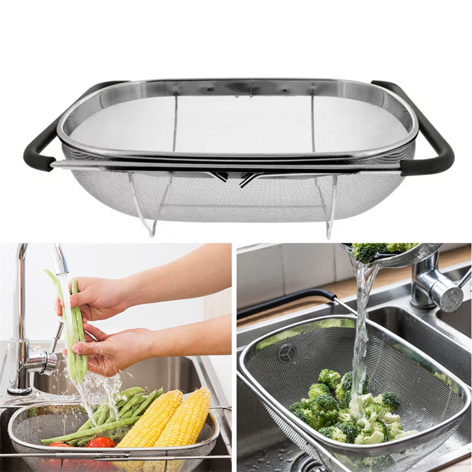 BRISEZZS Stainless Steel Fine Mesh Strainer Basket,Expandable Handles ...