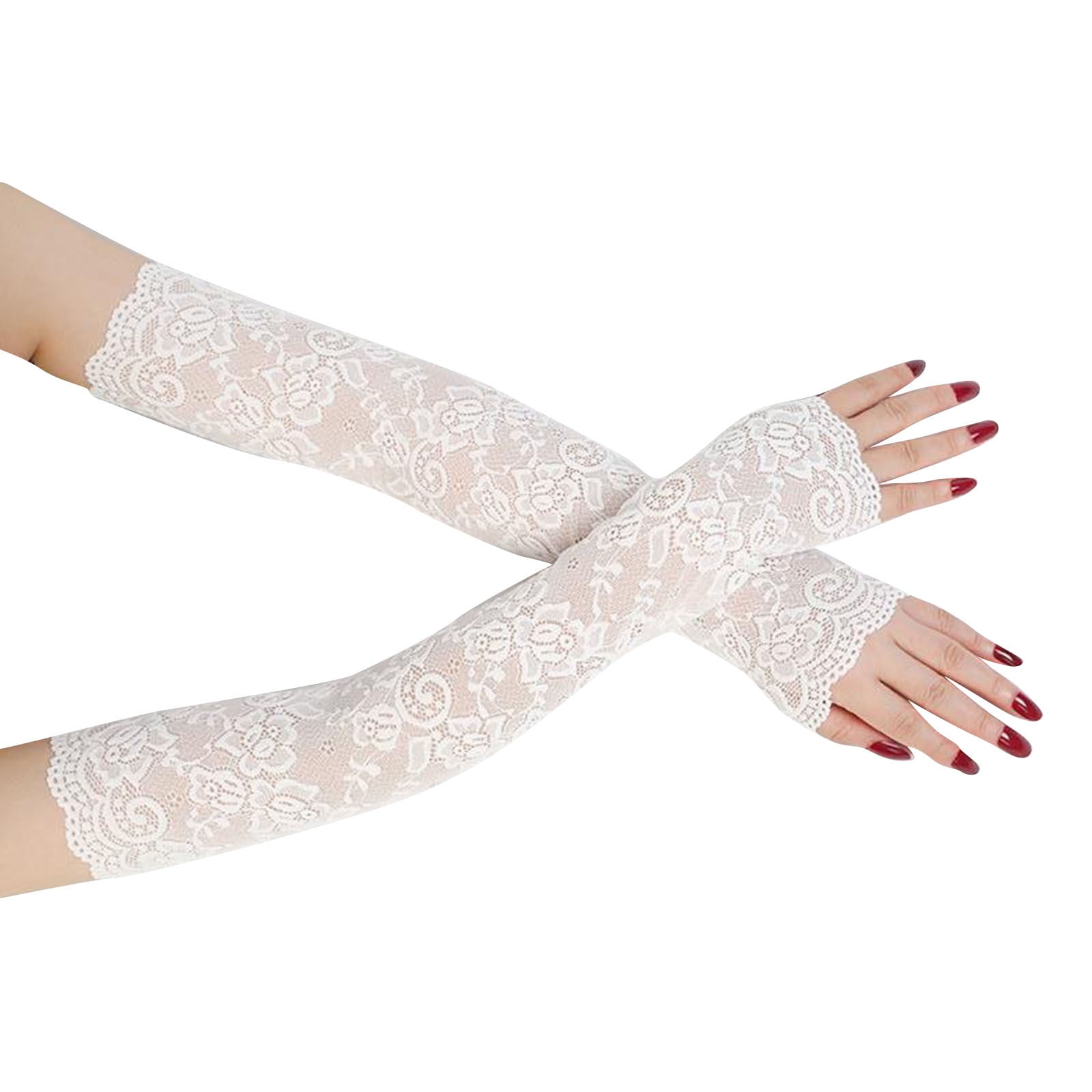 BRISEZZS Summer Sunscreen Gloves Ice Sleeve Lace Arm Cover Driving ...