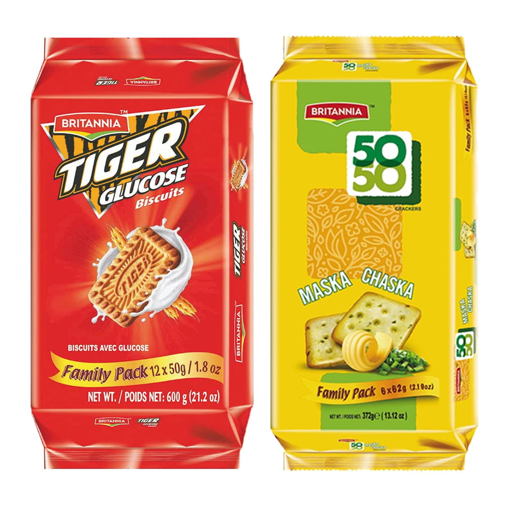 BRITANNIA Crackers 50 50 Maska Chaska 13.12oz (372g) & Tiger Glucose 21 ...