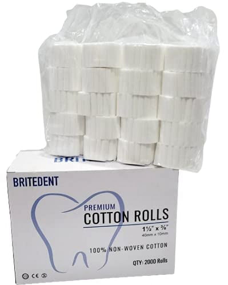 BRITEDENT Dental Gauze Cotton Rolls 1-1/2" x 3/8", (#2 Medium) 1000 PCS ...