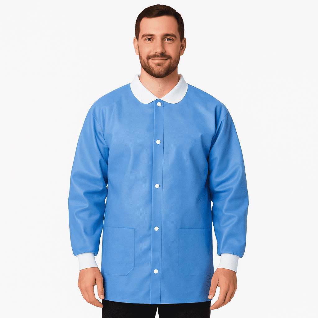 BRITEDENT Disposable Lab Coats – Blue Protective Lab Jackets with Knit ...
