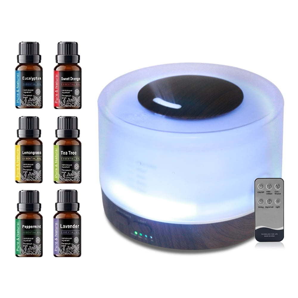 BRJSQ 500ml Essential Oil Diffuser Set with 6 Therapeutic Oils Mood Lights for Home Office & Spa ...
