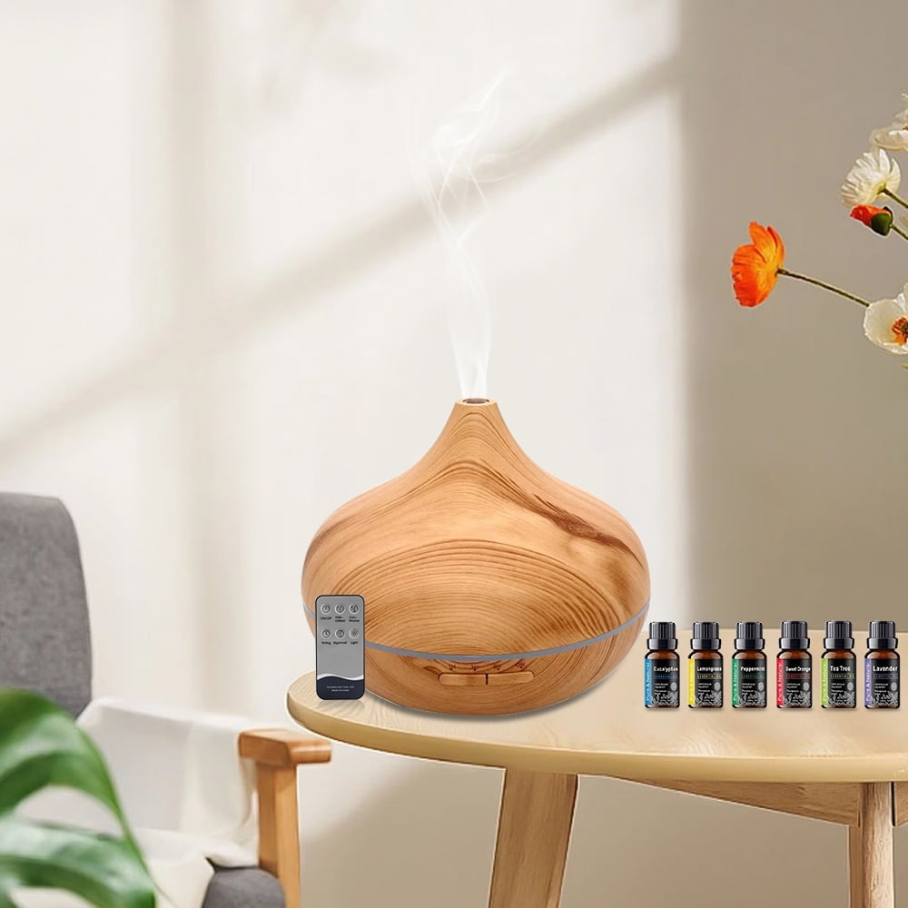 BRJSQ 6 Oil Set and Remote Control Diffuser Ultrasonic Humidifier 7 Color LED 550ml Aroma ...