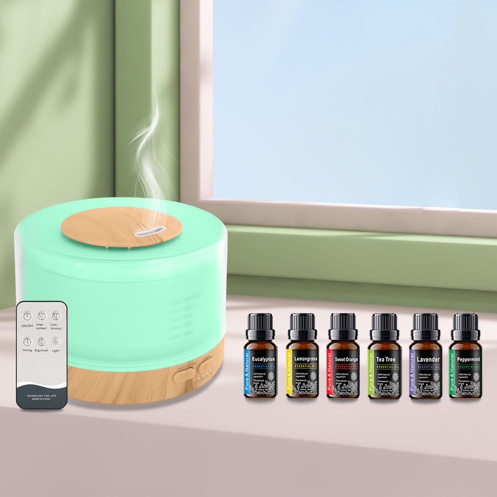 BR Aromatherapy Set 500ml Diffuser with 6 Therapeutic Oils, 7 Mood ...