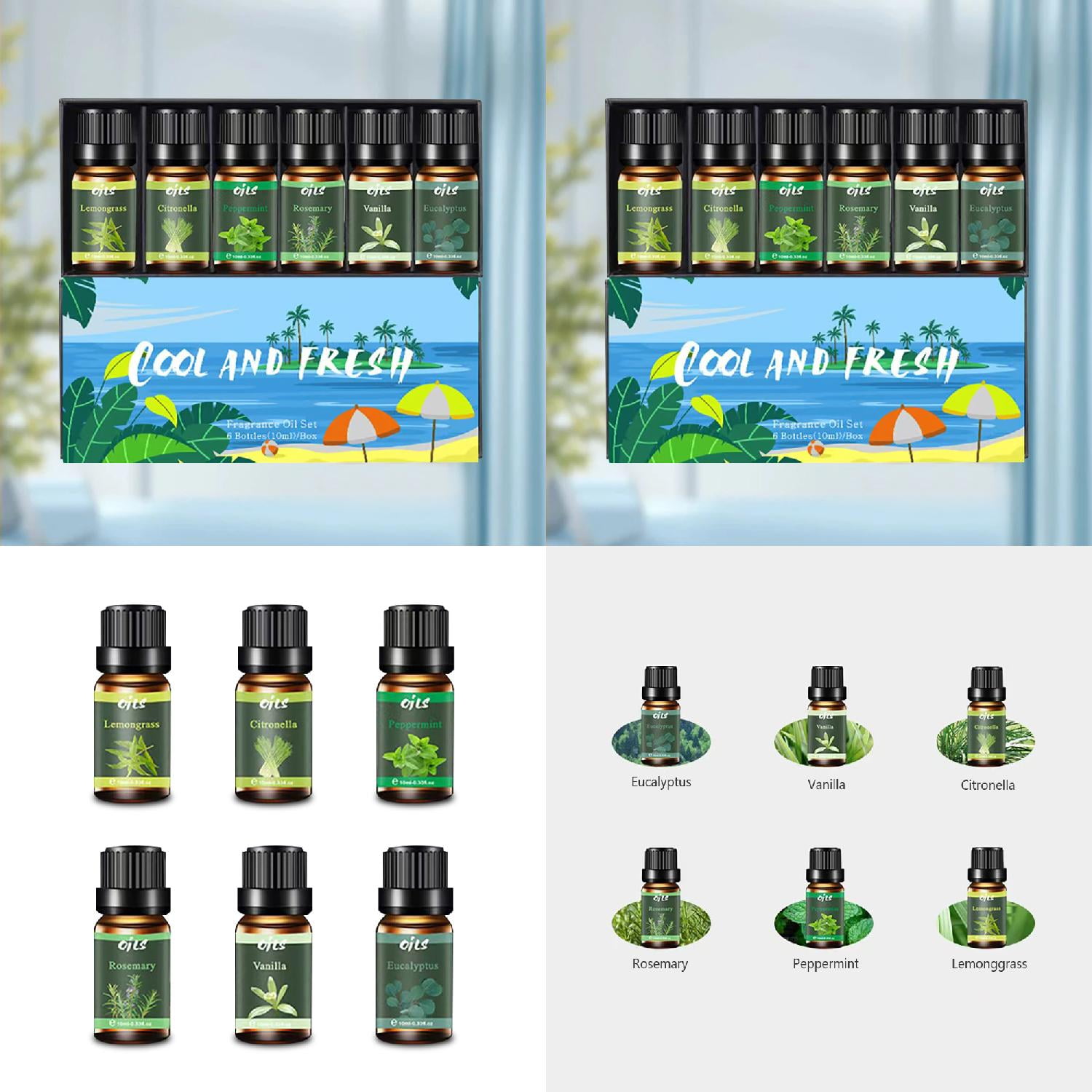 BRJSQ Holiday Gift Set 6 Luxury Essential Oils for Home & Wellness - Spa-Quality Eucalyptus ...