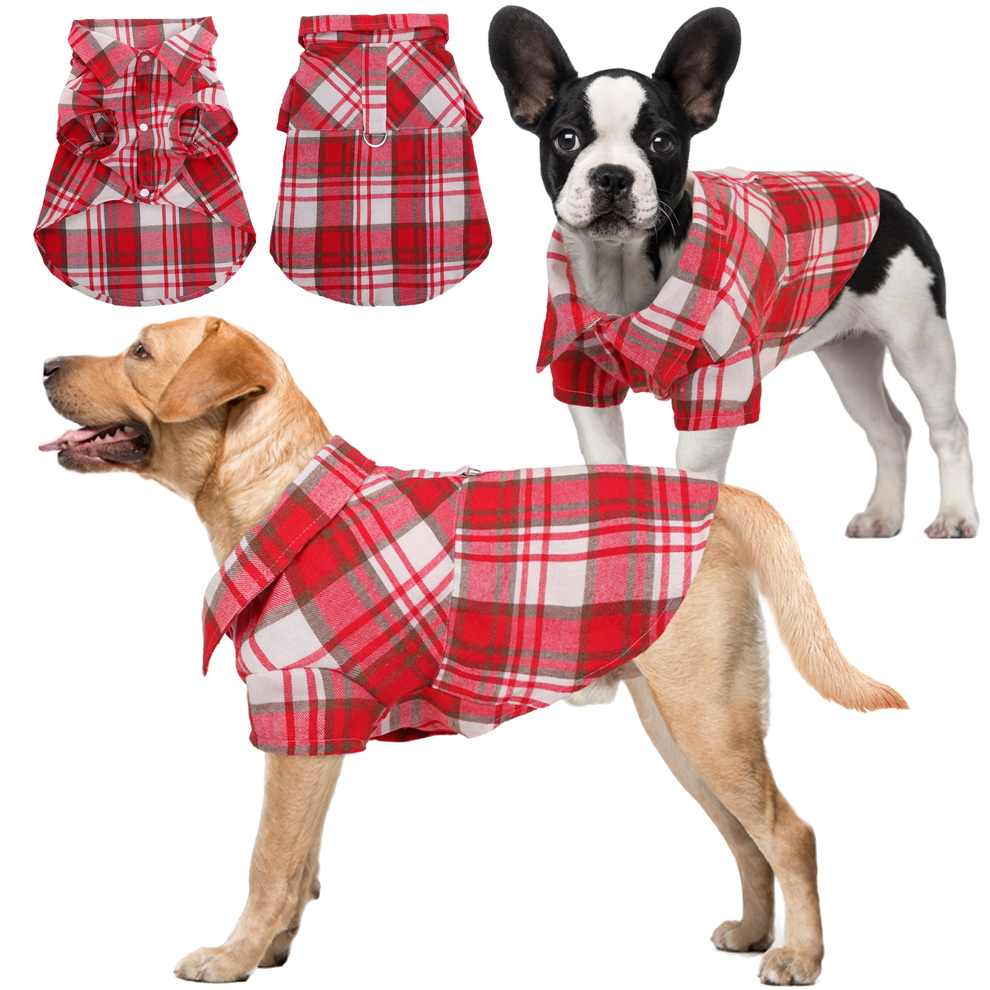 BRKURLEG Dog Plaid Polo Shirt with Leash Hole, Cozy Pet Plaid T-Shirt ...