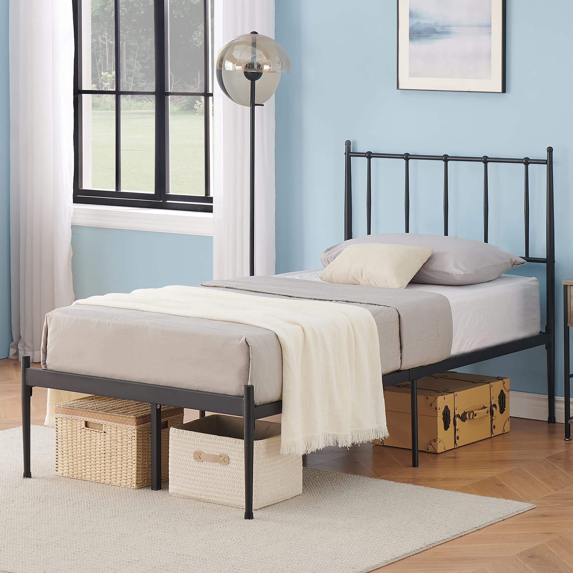 BROADFASHION Twin Size Metal Platform Bed Frame with Headboard, Bed ...