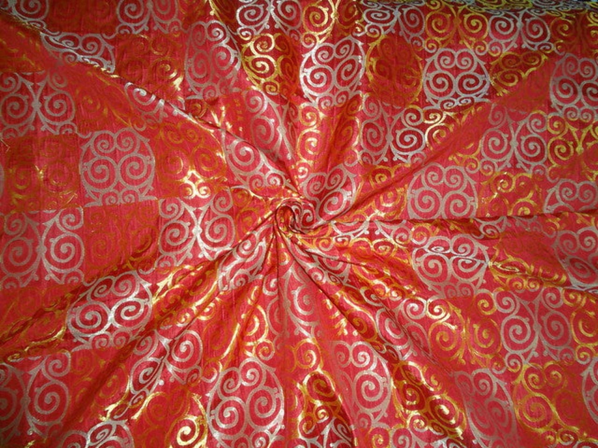 BROCADE FABRIC Red,Flaming Gold amp; Metallic Gold 54" wide BRO314[4 ...