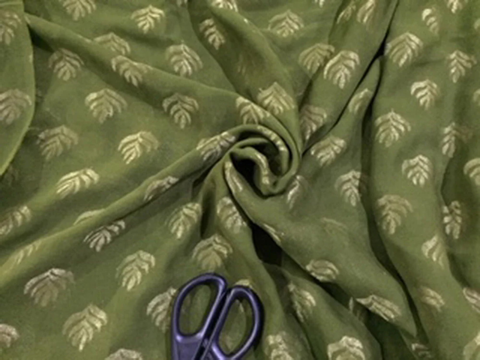 BROCADE SHEER FABRIC olive green jacquard 44" wide BROS35[4] single ...