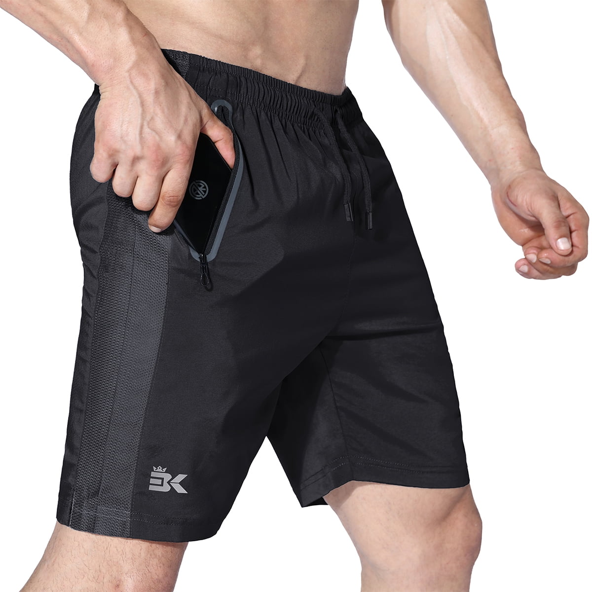 BROKIG Mens Sidemesh Workout Running Shorts with Zip Pockets Gym ...