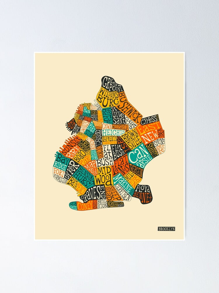 BROOKLYN NEIGHBORHOODS MAP Canvas Poster Decor Landscape Office Room ...