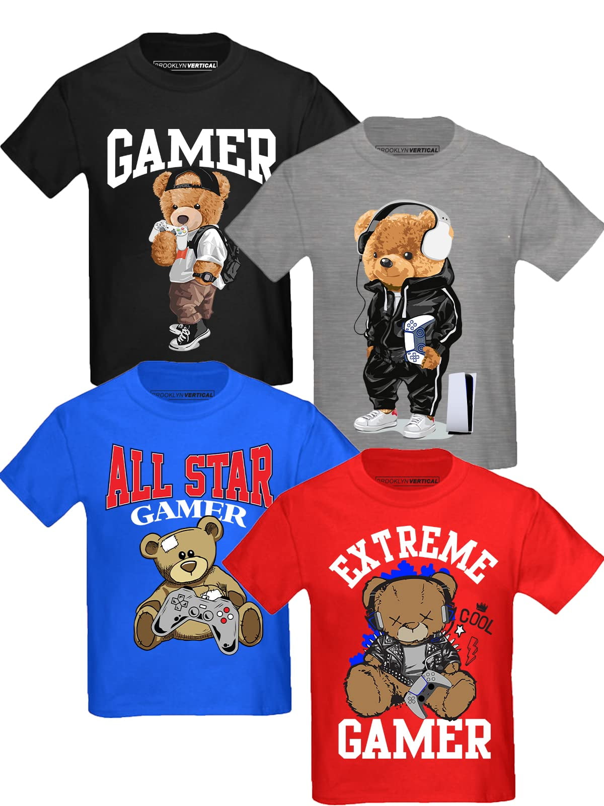 BROOKLYN VERTICAL Boys 4-Pack Short Sleeve Crew Neck T-Shirt with Chest ...
