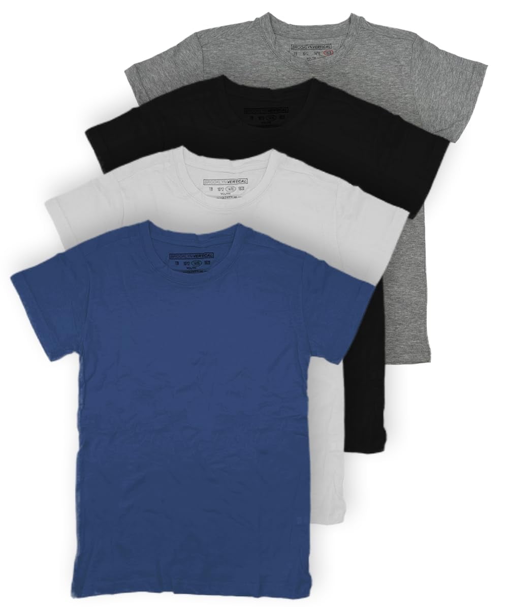BROOKLYN VERTICAL Boys 4-Pack Plain Colored Crew Neck Short Sleeve T ...