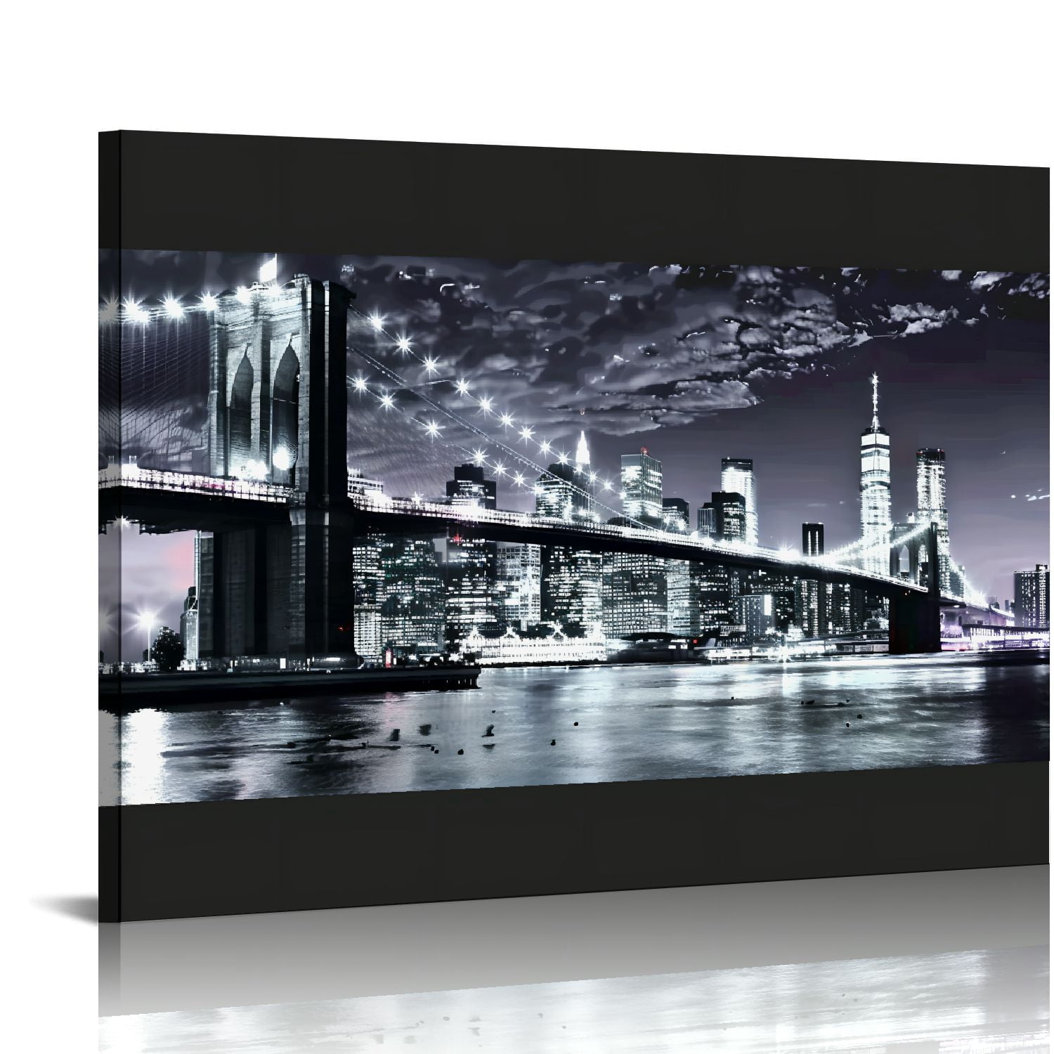 BROOKMAPLES 16x12 Inch Black and White Brooklyn Bridge Canvas Wall Art ...