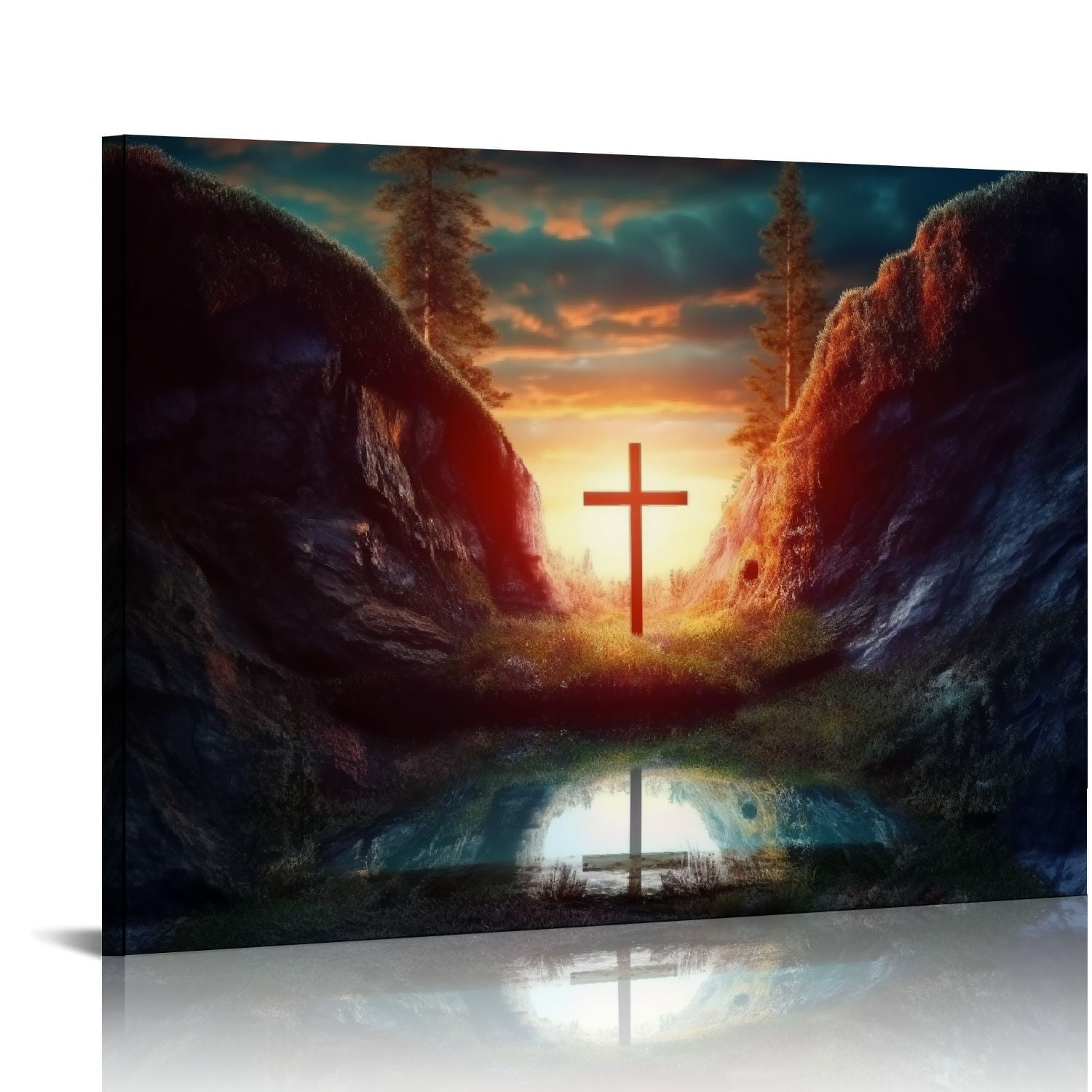 BROOKMAPLES 16x12 Inch Cross Sunrise Landscape Wall Art Canvas ...