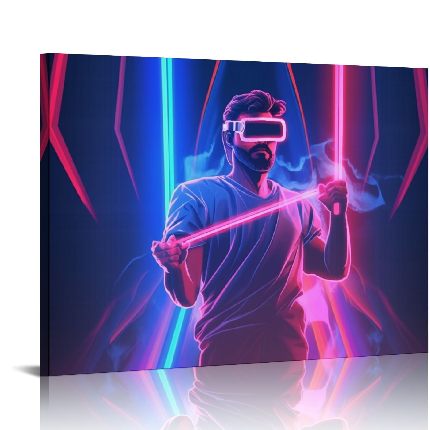BROOKMAPLES 16x12 Inch Futuristic VR Gaming Canvas Wall Art, Neon ...
