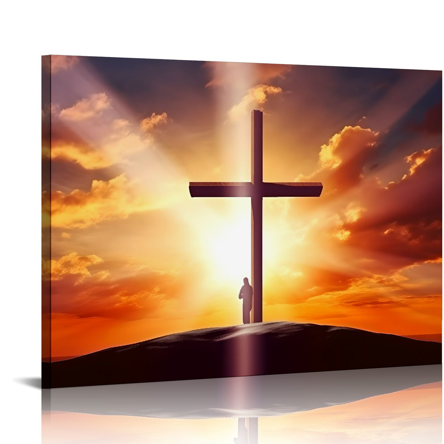 BROOKMAPLES 16x12 Inch Sunset Cross Canvas Wall Art, Religious ...