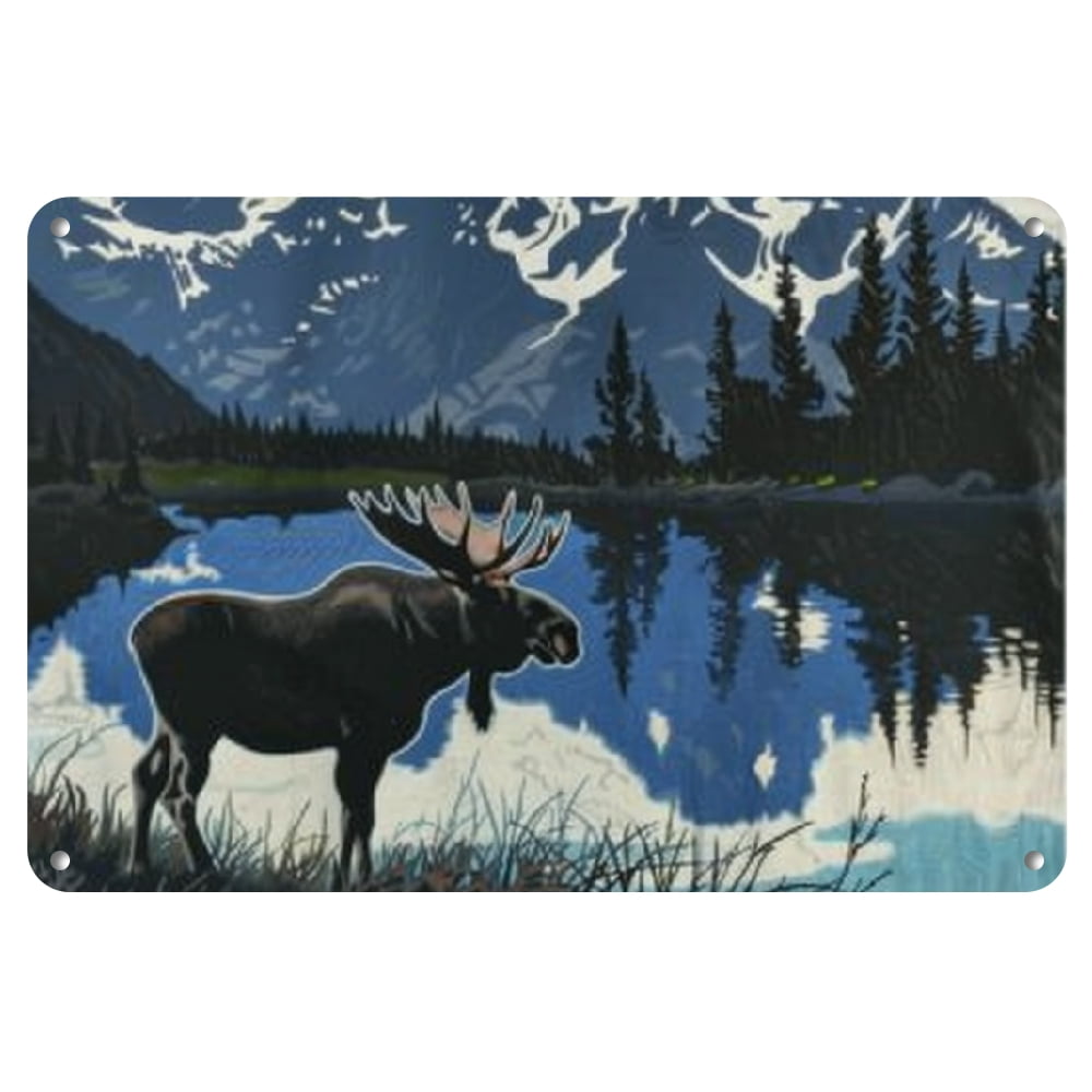 BROOKMAPLES 2 PCS Moose Lake Mountain Landscape Metal Signs for Wall ...