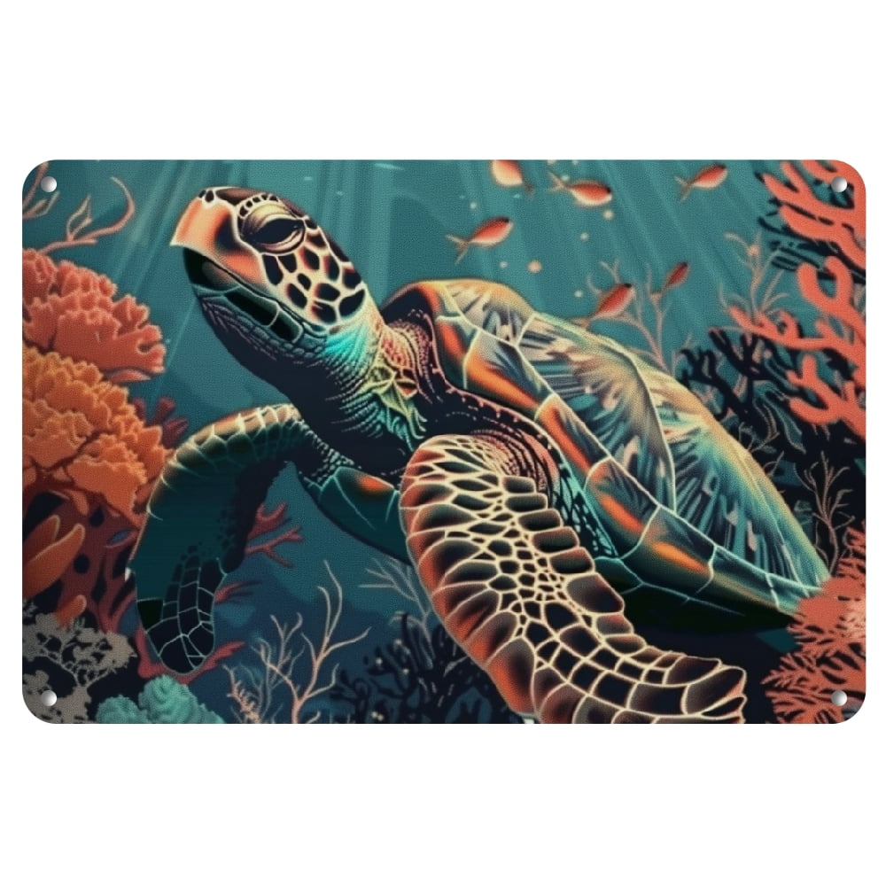 BROOKMAPLES 2PC Sea Turtle Underwater Metal Signs for Home Decor ...
